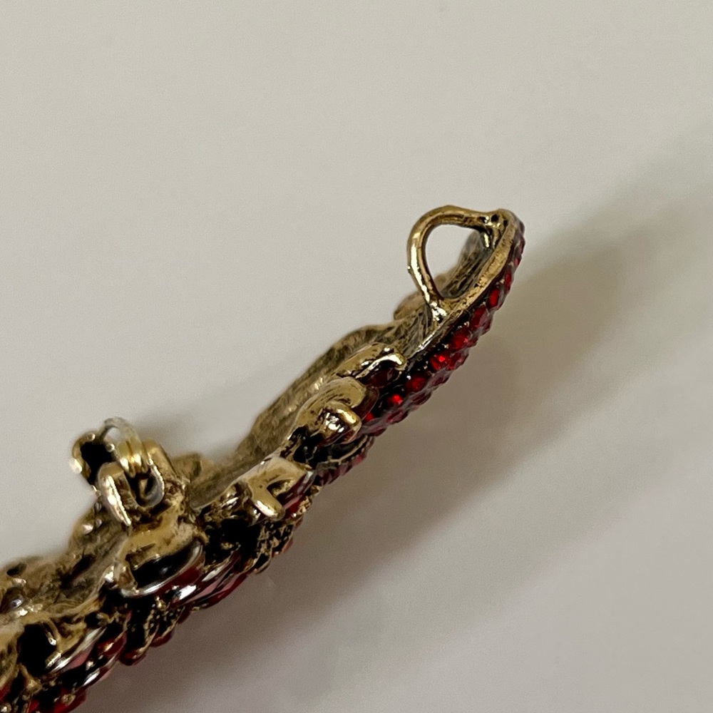 Large Red Peacock Brooch - Gem